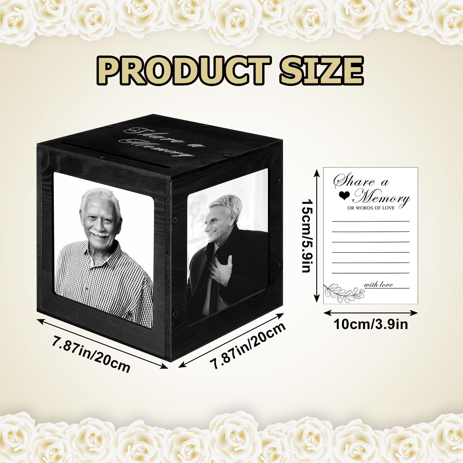 CroBlissful 50 Pcs Share a Memory Cards for Collections of Life, Memory Wooden Photo Box Cards Box with Photo Frame for Guest Funerals Memorial Service Farewell Party Supplies