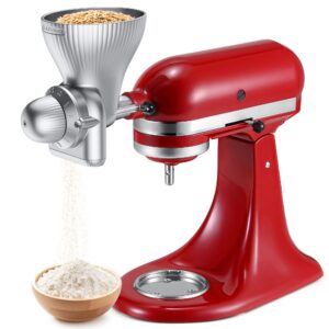 all metal grain mill attachment for kitchenaid stand mixer with 12 grind level flour mill, grain mill attachment fit for grinding wheat, corn, oats, buckwheat,millet and other cereals