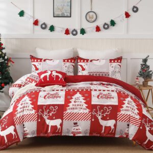 dintszyayue christmas duvet cover set queen,3 pieces holiday reindeer pattern comforter cover with zipper closure,reversible lightweight patchwork bedding set with 2 pillow shams 90"x90"