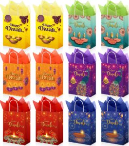 kolldenn 48 pcs happy diwali gift bags with tissue paper festival of lights favors bags with handles indian diwali goodie gift bags for diwali deepavali party indian celebration supplies decoration