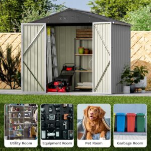 Patiolife Outdoor Storage Shed 8x6 FT, Lockable Metal Shed for Bike and Tools,Large Storage House for Garden and Backyard, White