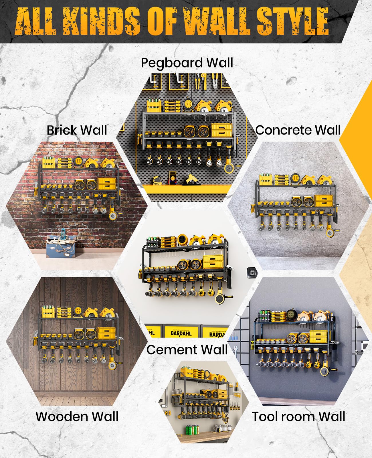 JOIRACK Power Tool Organizer Wall Mount,Drill Holders Wall Mount,Garage Tool Organizers,Power Tool Storage Rack,Powertool Organizer (3 Tiers 9 Drill Holder, 32 IN)