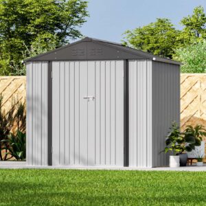 Patiolife Outdoor Storage Shed 8x6 FT, Lockable Metal Shed for Bike and Tools,Large Storage House for Garden and Backyard, White