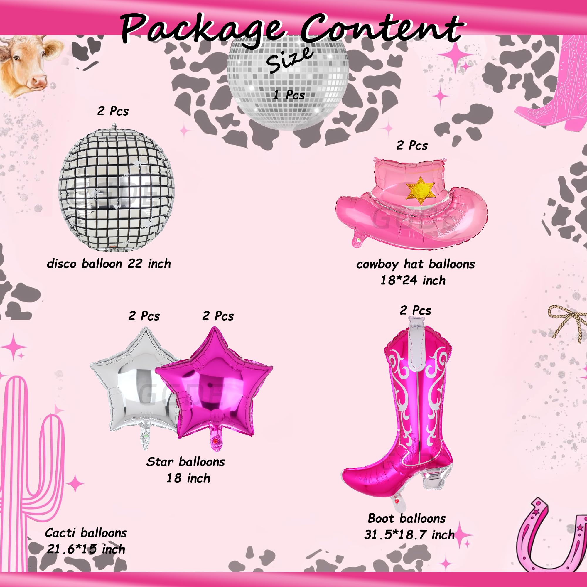 Disco Cowgirl Party Decorations Cowgirl Boot Balloons Cowboy Hat Balloons 90s 80s Birthday Let's Go Girls Western Bridal Shower Last Rodeo Bachelorette Theme Party Decor Supplies 10 Pcs Pink