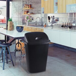 EudokkyNA Set of 4 Large Trash Cans with Lids, 13 Gallon Black Swing Top Garbage Can