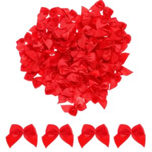 aozuo 100 pieces small bows for crafts, mini red satin ribbon bows flowers appliques diy craft pre-tied wrapping bow for sewing scrapbooking wedding gift christmas birthday party decoration(red)