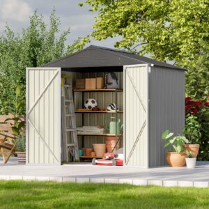 patiolife outdoor storage shed 8x6 ft, lockable metal shed for bike and tools,large storage house for garden and backyard, white