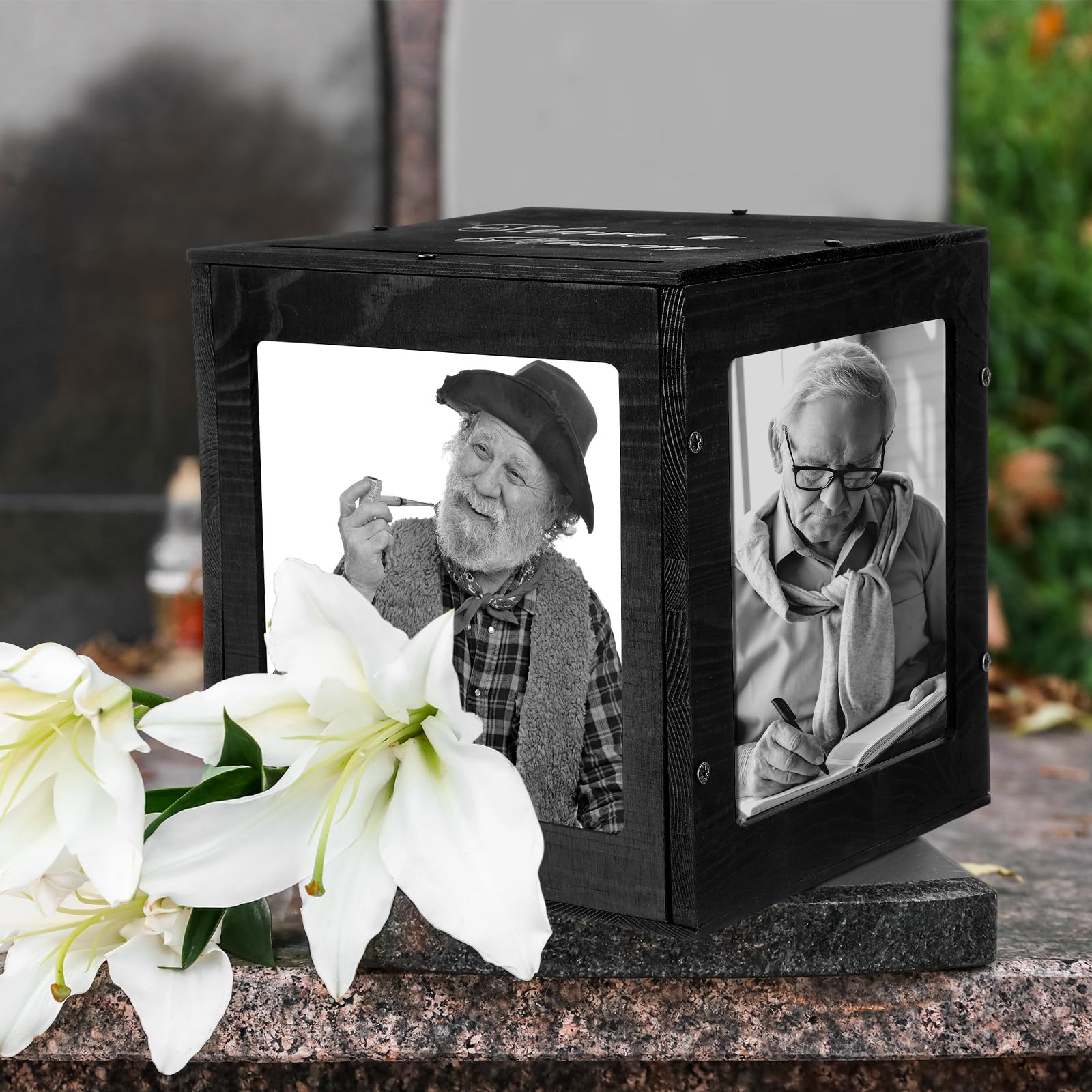 CroBlissful 50 Pcs Share a Memory Cards for Collections of Life, Memory Wooden Photo Box Cards Box with Photo Frame for Guest Funerals Memorial Service Farewell Party Supplies