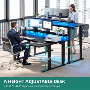 YITAHOME L Shaped Standing Desk Adjustable Height with Power Outlets & LED Lights, 63 x 43 Electric Standing Desk with Monitor Stand, Dual Motor 4 Legs Sit Stand Up Desk, Black