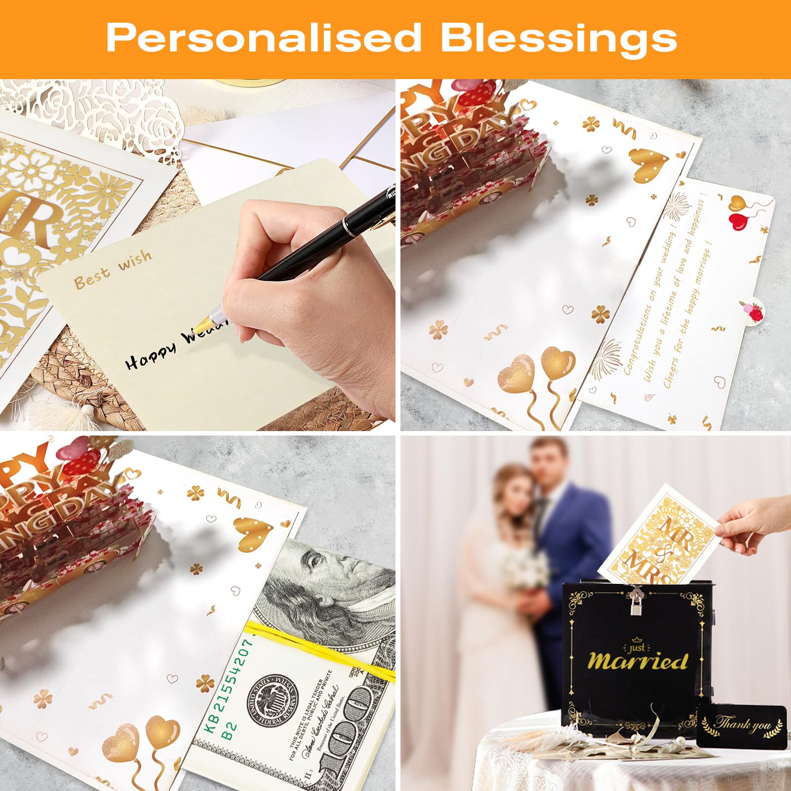 Pyoimmne Wedding Card, 3D Pop Up Wedding Cards for Bride and Groom, Funny Wedding Gift Card with Envelope and Message Card