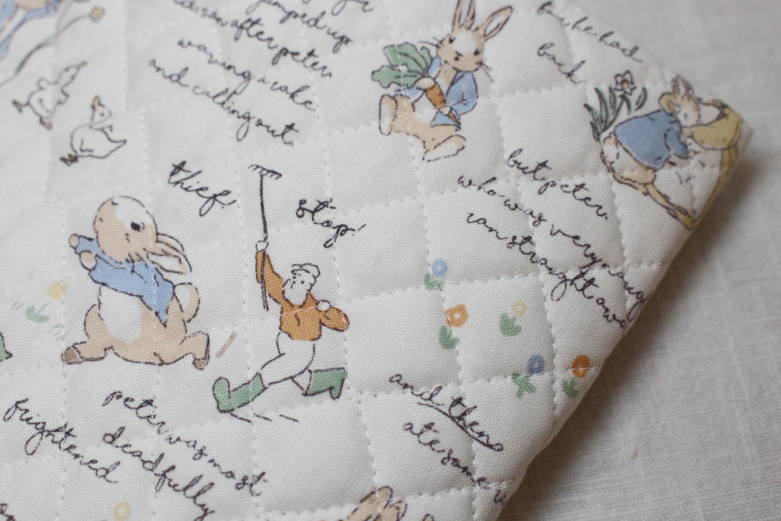 Pre Quilted Diamond Cotton Fabric by The Yard Single Face 44" Wide, Making for Padded Jacket, Interlinings Fabric (Peter Rabbit)