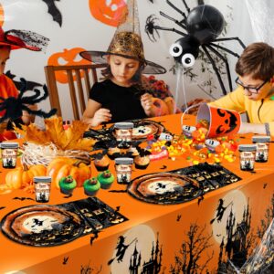 Lecheme Halloween Party Decorations 296 Pcs Halloween Decorations Set Horror Halloween Backdrop Tableware Halloween Balloon Arch Kit Fake Spider Web Halloween Party Supplies (Orange)