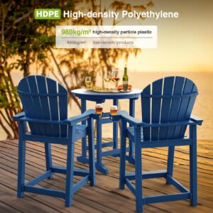 OTSUN Tall Adirondack Chair, Patio Chairs with Cup Holder, HDPE Weather Resistant Balcony Chairs, Outdoor Chairs for Garden, Backyard, Poolside, Capacity 400LBS - Navy Blue