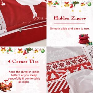 Dintszyayue Christmas Duvet Cover Set King, Festival Reindeer Pattern Comforter Cover with Zipper Closure, 3 Pieces Lightweight Patchwork Bedding Set with 2 Pillow Shams 103"×90"