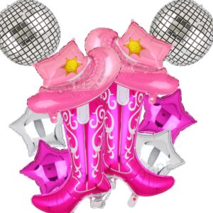 disco cowgirl party decorations cowgirl boot balloons cowboy hat balloons 90s 80s birthday let's go girls western bridal shower last rodeo bachelorette theme party decor supplies 10 pcs pink