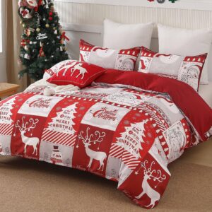 Dintszyayue Christmas Duvet Cover Set King, Festival Reindeer Pattern Comforter Cover with Zipper Closure, 3 Pieces Lightweight Patchwork Bedding Set with 2 Pillow Shams 103"×90"