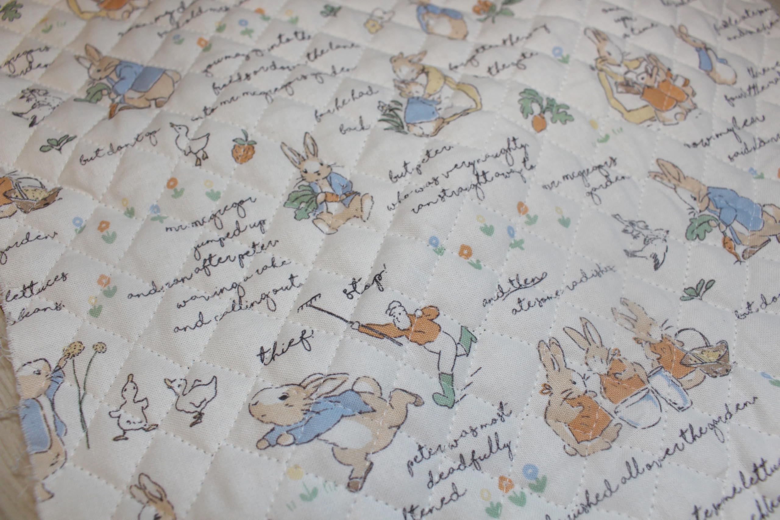 Pre Quilted Diamond Cotton Fabric by The Yard Single Face 44" Wide, Making for Padded Jacket, Interlinings Fabric (Peter Rabbit)