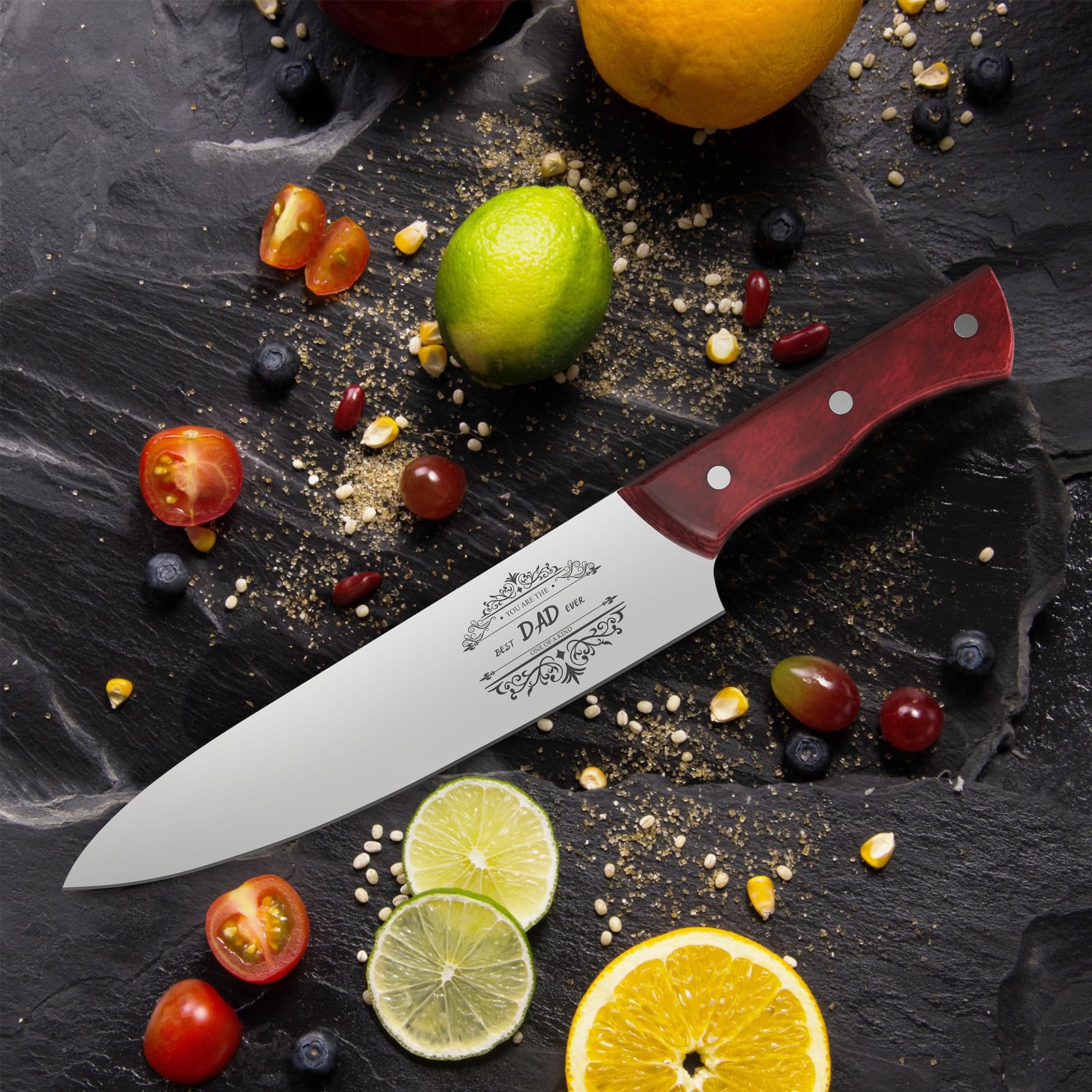 Dchyyds Chef Knife Gift for Men, Engraved 'BEST DAD' Chef Knife 8 Inch Stainless Carbon Steel Kitchen Knife with Sheath - Gift Ideas for Dad on Birthday, Father's Day, Christmas, Anniversary, Holiday