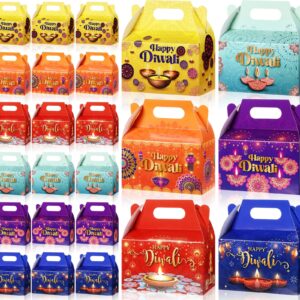 Kolldenn 24 Pcs Happy Diwali Party Favor Gift Boxes, Diwali Treat Boxes Indian Festival of Lights Gifts Gable Boxes Goodie Candy Snack Sugar Chocolate Gift Boxes for Diwali Party Decorations