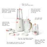 SeaMory Personal Blender Set, 13.5 oz Blending Cup, 16 oz Travel Cup, 6 oz Grinding Cup, 12 Pieces, 240W, 285 Peak Watts, BPA-Free, white