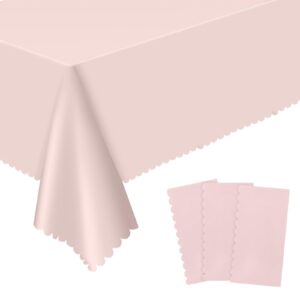 natnarr 3 pack plastic pink tablecloth, 54 x 108inch disposable pink scalloped edge table cloth for rectangle tables waterproof pink table cover for baby shower birthdays weddings decor