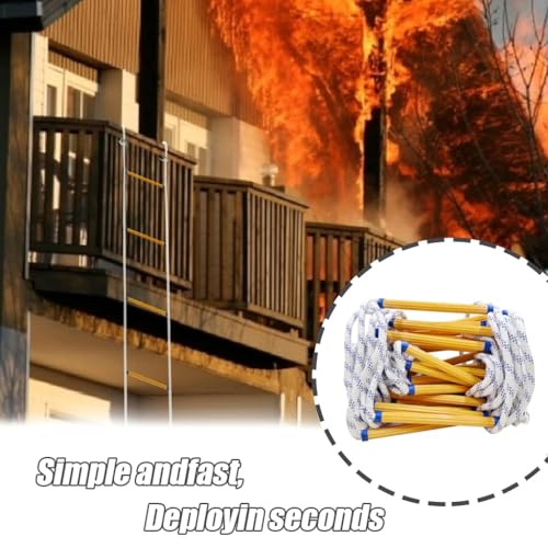 WDFYJ Emergency Fire Escape Ladder Flame Resistant Safety Rope Ladder with Hooks， Fast to Deploy & Easy to Store Withstand Weight up to 2000 pounds(16F/5M)