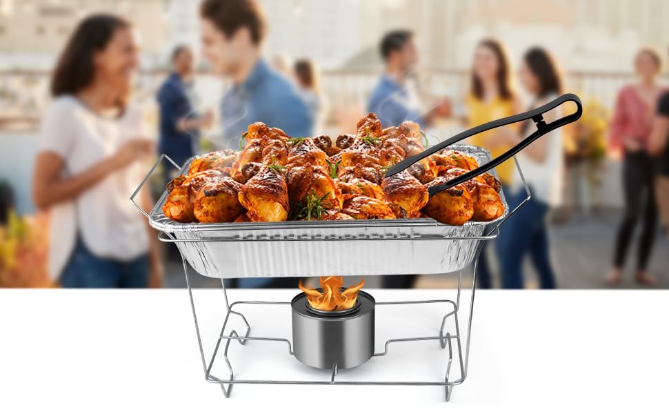 VeZee 28-Pcs Disposable Chafing Dish Buffet Set with Half Size Pans – Complete Catering Solution with Extra Fuel Cans & Lighter – Perfect Food Warmers for Parties & Events