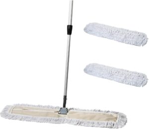 commercial dust mop & floor sweeper bundle, 36 in. dust mop for hardwood floors, reusable dust mop head, extendable mop handle, industrial dry mop for floor cleaning - 1 mop set and 2 mop refills