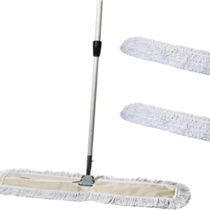 Commercial Dust Mop & Floor Sweeper Bundle, 36 in. Dust Mop for Hardwood Floors, Reusable Dust Mop Head, Extendable Mop Handle, Industrial Dry Mop for Floor Cleaning - 1 Mop Set and 2 Mop Refills