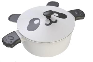 panda-shaped nonstick casserole pot with aluminum lid, 7-inch, 2qt capacity, double handle, compatible with all cooktops – cute and functional for home and restaurant use, pfoa free