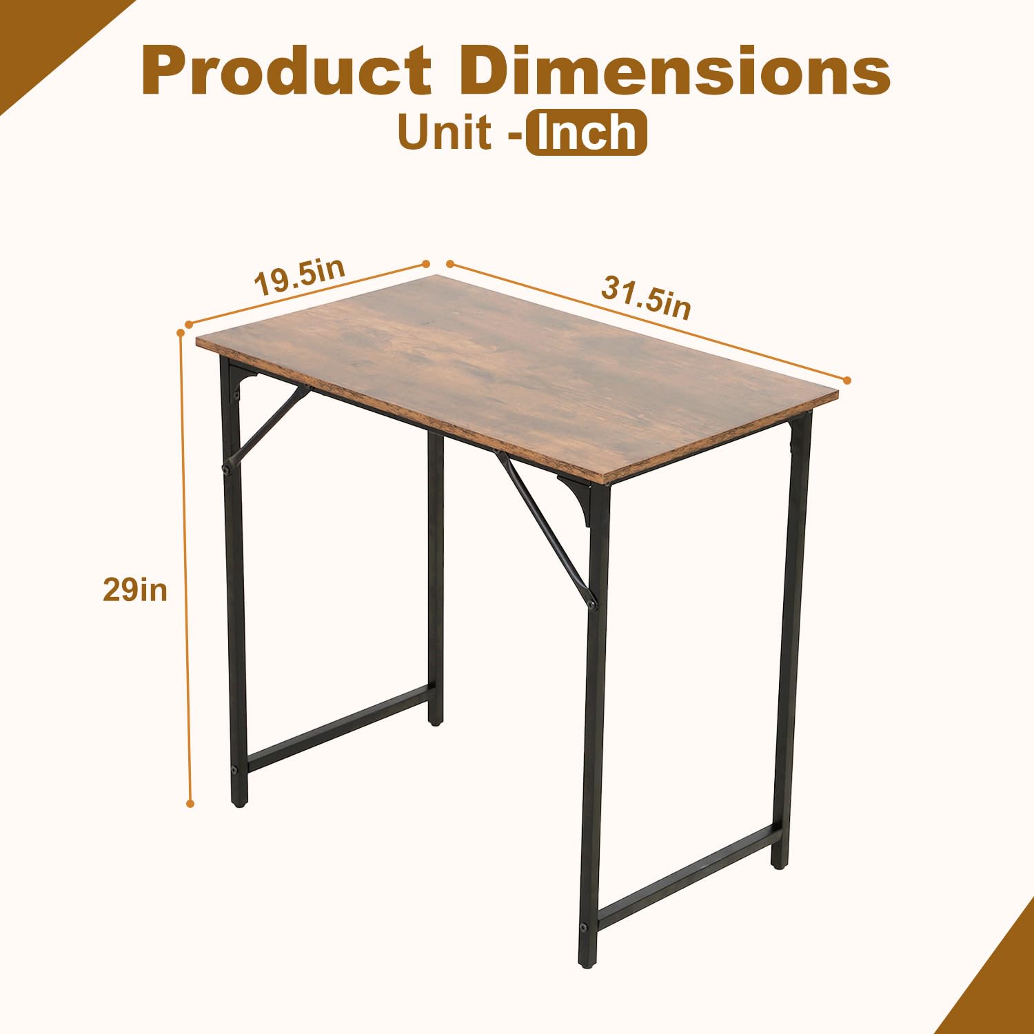 NChanmar 32 Inch Computer Desk, Office Desk Gaming Desk with Metal Frame, Writing Workstation for Home Office, Space Saving Computer Table for Small Space (Brown) 31x19.6x29