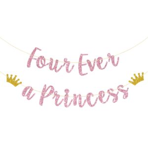 talorine four ever a princess banner, princess 4th birthday party decorations, princess themed 4 years old birthday party supplies,pink glitter