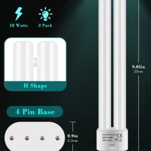 PACETAP 18W H-Shaped Replacement Bulbs Compatible with 18W Indoor Outdoor Lamps, 2G11 18Watt Single Twin Tube Bulb with 4 Pin Base for Home