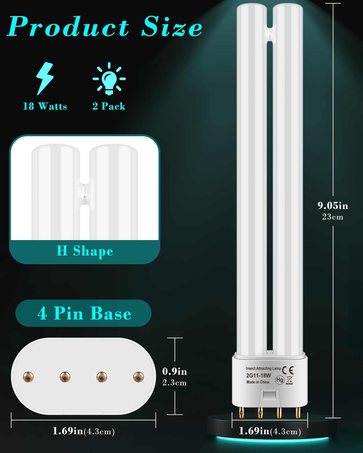 PACETAP 18W H-Shaped Replacement Bulbs Compatible with 18W Indoor Outdoor Lamps, 2G11 18Watt Single Twin Tube Bulb with 4 Pin Base for Home