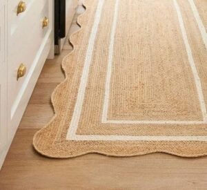 crafted creation scalloped natural runner rug, bohemian scallop rug, natural jute rug,scalloped natural jute rug boho jute rug entryway runner rug farmhouse, off white (2'x6')