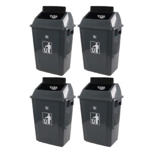 melontray 13 gallon 4 pack tall swing-top trash can, plastic kitchen swing lid garbage bin, grey