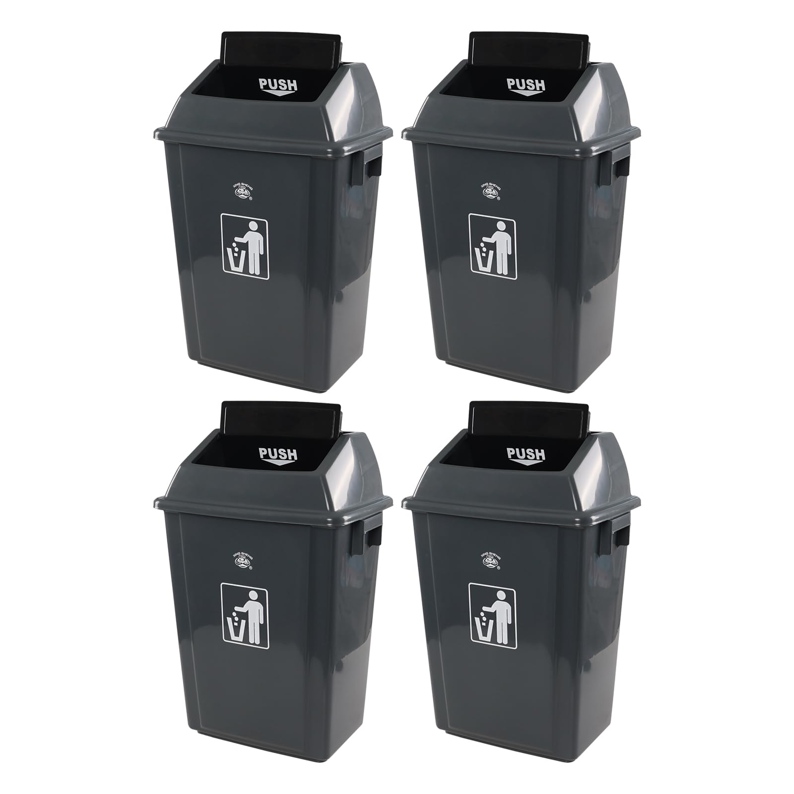 Melontray 13 Gallon 4 Pack Tall Swing-Top Trash Can, Plastic Kitchen Swing Lid Garbage Bin, Grey