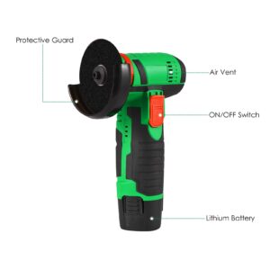 12V Cordless Angle Grinder Tool Kit, Portable Lithium Electric Angle Grinder, 19500rpm Mini Rechargeable Power Cutter with 2pcs Batteries 2pcs Grinding Discs