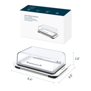 KITCHENDAO Airtight Flip-Top Butter Dish with Lid for Countertop and Refrigerator, Butter Keeper, Plastic Butter Holder Tray for 2 Sticks East Coast/West Coast/European Style/ Kerrygold Butter