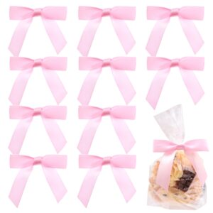 satin ribbon bows 50 pcs twist tie bows for gift wrapping cake treat bags craft diy gift wedding baby shower birthday party (baby pink)