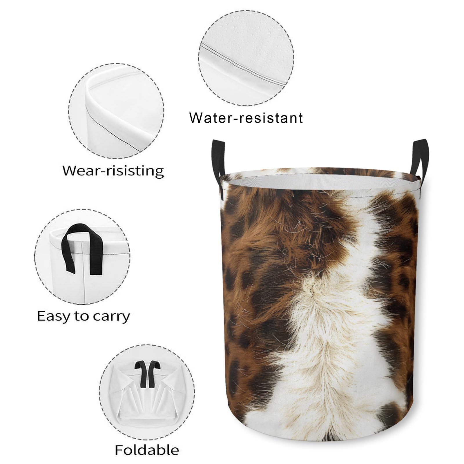 Laundry Basket Brown Cow Print Collapsible Laundry Hamper with Handles Clothes Storage Bin for Household Bedroom Bathroom College Dorms