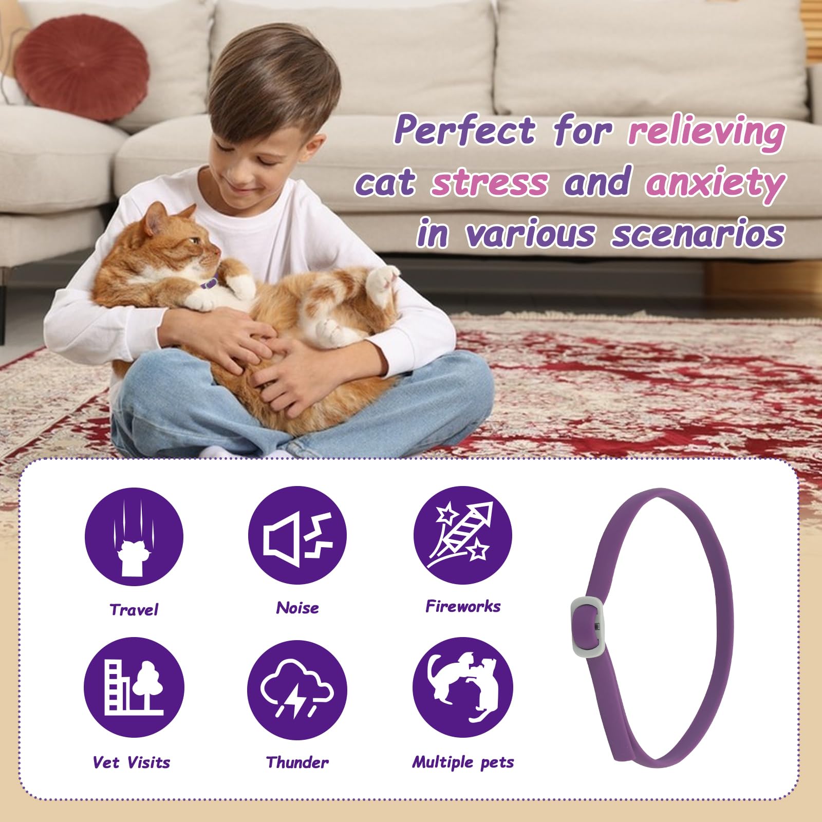 Calming Collar for Cats - 4 Pack, Cat Calming Collar, Adjustable Size, Efficiently Reduces Anxiety & Stress for 30 Days, Safe Cat Pheromone Collar, Promotes Relaxation, Calming Cat Collar