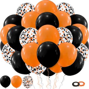 halloween balloons black orange balloons, 60pcs 12inch latex orange black balloon and confetti balloon for halloween birthday party decorations anniversary graduation decoration