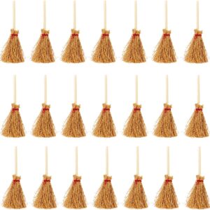 gxxmei 20pcs miniature artificial mini straw brooms with red ropes halloween straw craft decoration witches accessory for costume cosplay party