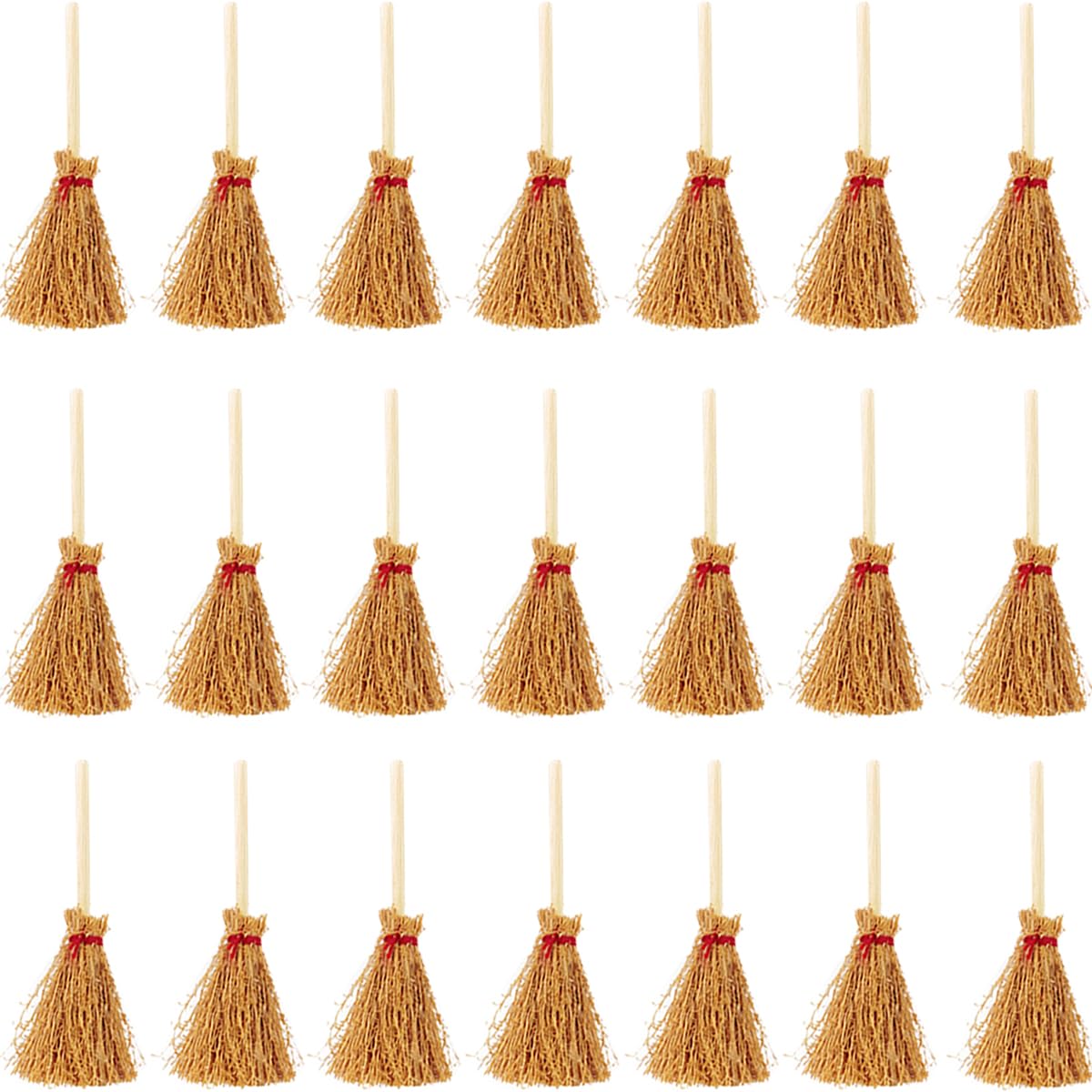 GXXMEI 20PCS Miniature Artificial Mini Straw Brooms with Red Ropes Halloween Straw Craft Decoration Witches Accessory for Costume Cosplay Party