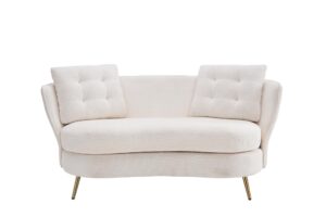 aiyyds 64 inch velvet loveseat sofa with gold metal legs, modern upholstered love seat couch with 2 pillows, tufted small 2-seat sofa for living room, bedroom, apartment small spaces (white)