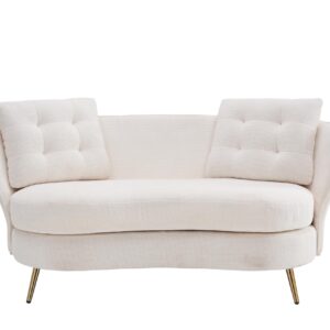 Aiyyds 64 Inch Velvet Loveseat Sofa with Gold Metal Legs, Modern Upholstered Love seat Couch with 2 Pillows, Tufted Small 2-Seat Sofa for Living Room, Bedroom, Apartment Small Spaces (White)