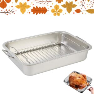 16x12x3 inch stainless steel roasting pan with rack, turkey baking roaster pan, for roasting meat,chicken,turkey, lasagna