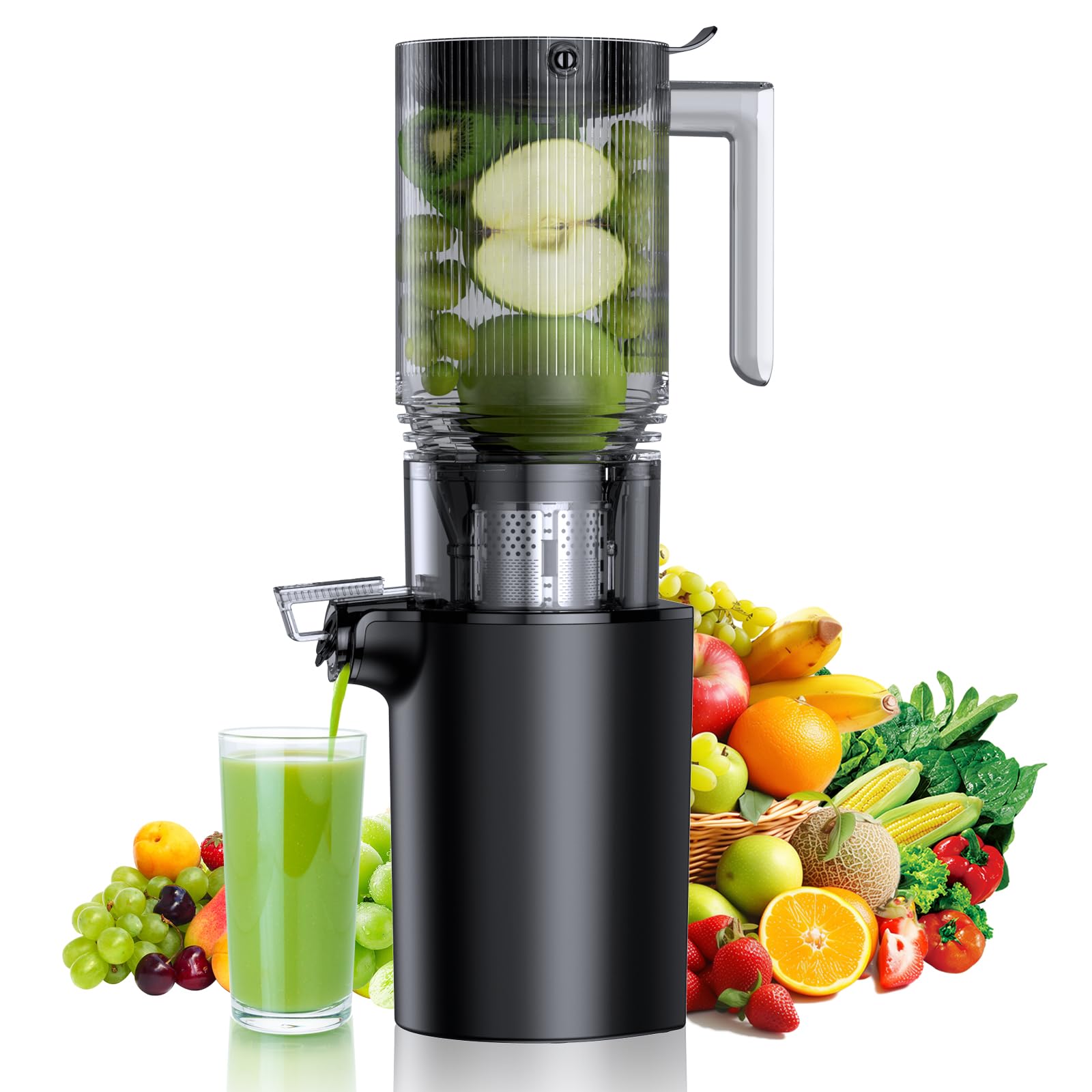 Cold Press Juicer, Slow Masticating Juicer with "6.1" Extra Large Feed Chute Fit Whole Fruits & Vegetables, Juicer Machines with 2 Cups, Easy to Clean and High Juice Yield