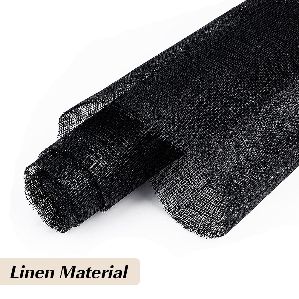 BENECREAT 35x19.7 Inch Black Linen Mesh Fabric, Sinamay Hat Mesh Netting Fabric Roll for Bouquet Wrapping, Women Bride's Headdress Veil Making